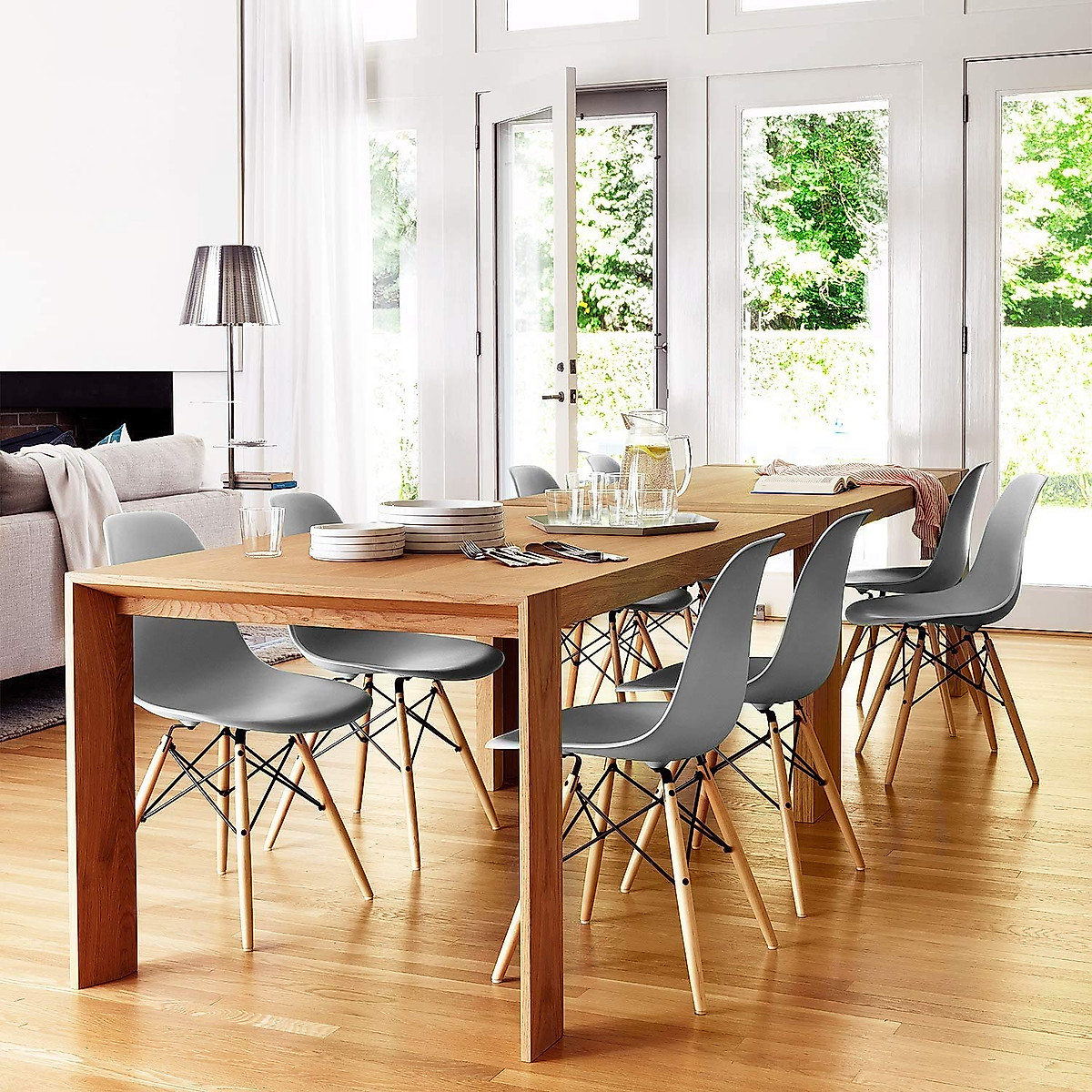 Furniwell Pre Assembled Modern Style Dining Chair Mid Century Modern DSW Chairs, Indoor Plastic Shell Lounge Plastic Chairs Side Chairs Set of 4 (Grey)