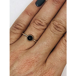 Black Onyx Round Stone Delicate Ring 925 Sterling Silver Vintage Tribal Gipsy Boho Look US Size 5 6 7 8 9 (6)