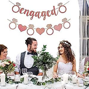 Engaged Party Decorations Wedding Banners Bachelorette Party Banner Rose Diamond Ring Banner for Engaged Wedding Anniversary Valentines Day Bridal Shower Party Bride to be Engagement Banner Decor