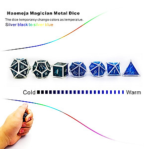 MJDICEOK Color Changing dice Metal Dragons dice DND dice Set D&D dice Set Role Playing dice Apply to Dungeons and Dragons (Black to Blue)