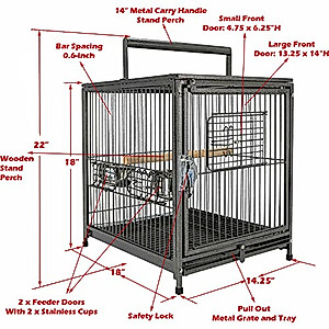 Portable Heavy Duty Travel Bird Parrot Carrier Cage Feeding Bowl Play Stand with Handle