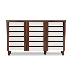 Baxton Studio Wholesale Interiors Gisela Oak and White 2-Tone Shoe Cabinet with 3 Doors