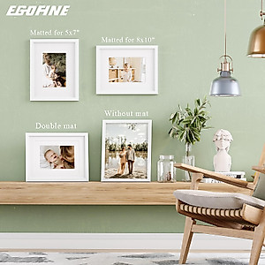 Egofine 11x14 Picture Frames Set of 4, Made of Solid Wood Covered by Plexiglass 5x7 and 8x10 with Mat or 11x14 without Mat, for Table Top Display and Wall Mounting Photo Frame White