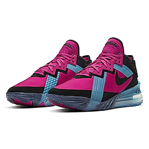 Nike Men's Lebron XVIII Low Neon Light Fireberry/Blk-Lt Blue Fury (CV7562 600) - 9.5