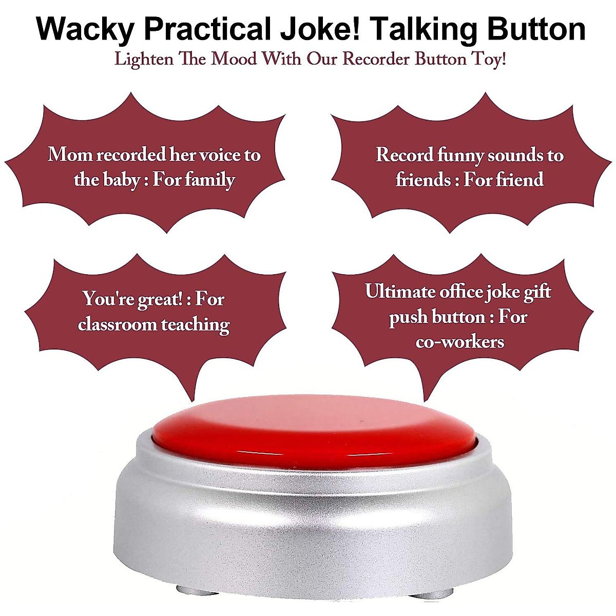Recordable Button,Record Talking Button,Easy Button 30S Voice Recordable Button Sound Effect Button with Play Back （Red and Silver）