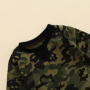 SCEINRET Baby Boys Camouflage Outfits, Long Sleeve Round Neck Sweatshirt + Elastic Waist Camo Long Trousers (Army Green, 2T)