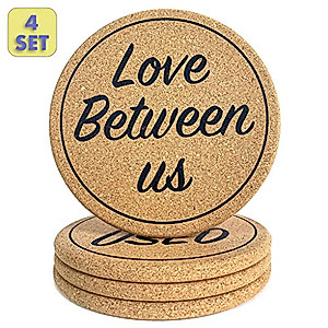 iWobble Cork Trivets for Hot Pots and Pans, 4 set of 7.3 inches Pot Holders for Housewarming Gifts, Wooden Table, Restaurant, Office and Bar.