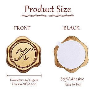 Yoption Initial K Wax Seal Stickers, 50 Pack Antique Gold Self Adhesive Envelope Seal Stickers for Wedding Party Birthday Christmas (K)