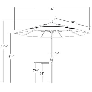 California Umbrella 11' Rd Tahoe Series Aluminum Patio Umbrella, Crank Lift, Collar Tilt, Bronze Finish, Sunbrella Parrot Fabric