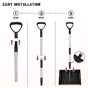 Large Portable Snow Shovel for Driveway: Lightweight Snowmobile Shovel with Aluminum Handle Wide Snow Removal, Black