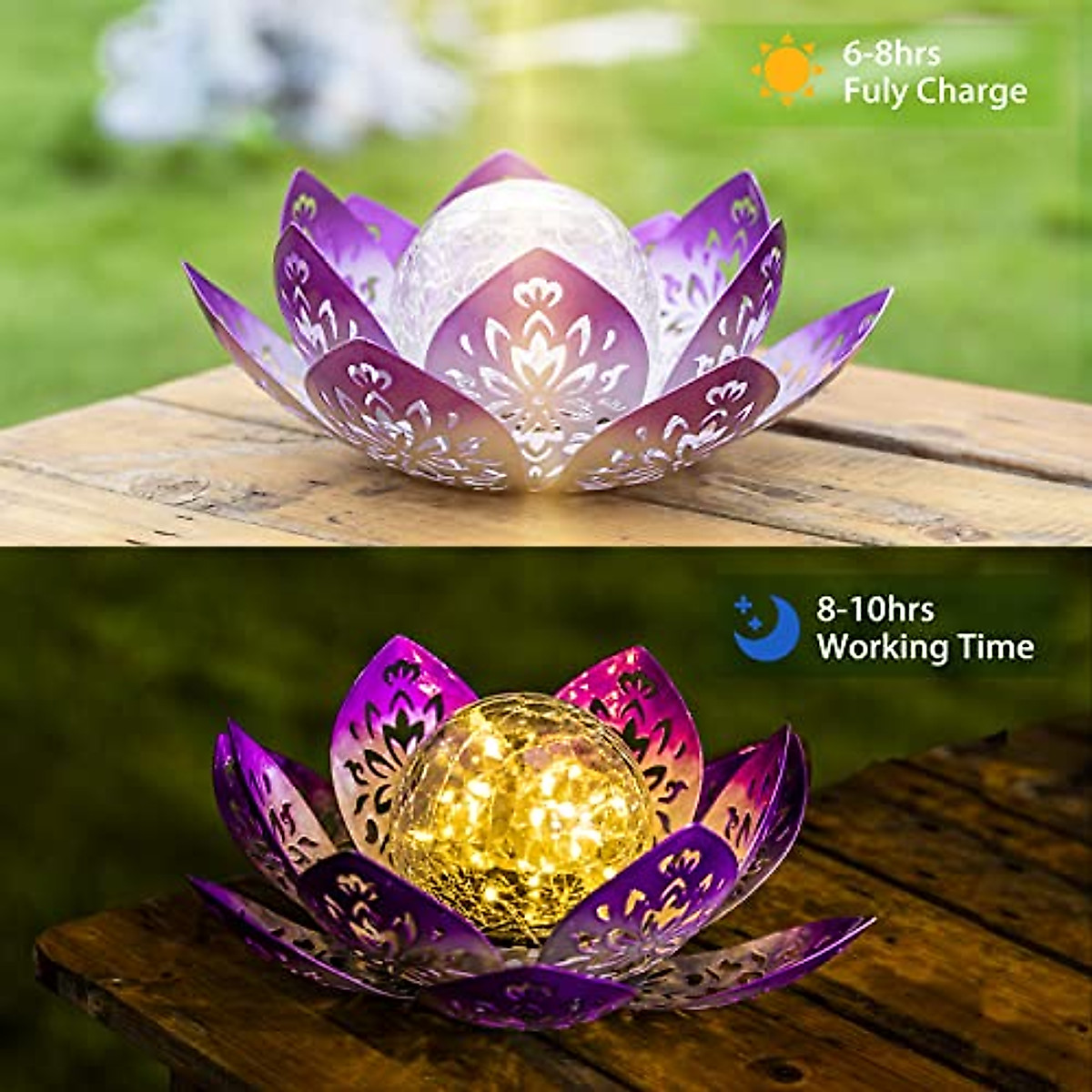 HUAXU Solar Outdoor Lights Garden Decor - Bright Lotus Flower Table Lamp, Waterproof Solar Lights for Patio Pathway Yard Balcony Outside Decorative