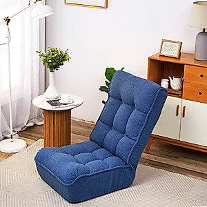 FIQHOME Lounge, Single, 3 Angles Adjustable Floor, Folding Japanese Lazy Sofa Tatami Balcony Reclining Chair for Living Room,Blue