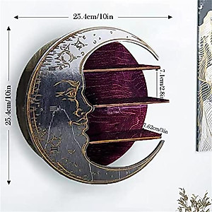 Moon Crystal Storage Rack Wall Mount Decorative 10x10 Inch, Wooden Floating Shelf Swing Mount Living Room Bedroom Bathroom Kitchen, Wood Crescent-Oil Rack,Black