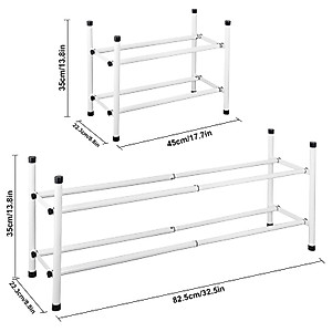 HEDOMII 2-Tier Expandable Shoe Rack | Heavy Duty Metal Shoes Organizer for Closet Entryway Cabinet | Adjustable Free Standing Shoe Racks Shelf Storage (White)
