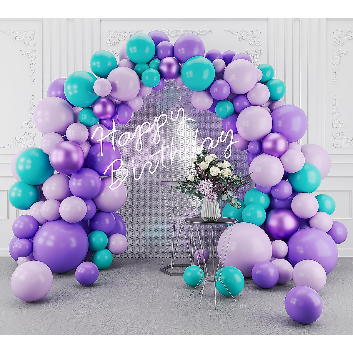Purple Teal Blue Balloons Arch Garland Kit-148Pcs Pastel Purple Balloon Teal Balloon for Birthday Anniversary New Years Baby Shower Engagement Wedding Retirement Party Decoration