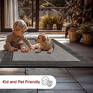 nuLOOM Gris Bordered 3x5 Indoor/Outdoor Accent Rug for Living Room Patio Deck Front Porch Entryway Kitchen, Grey/Black