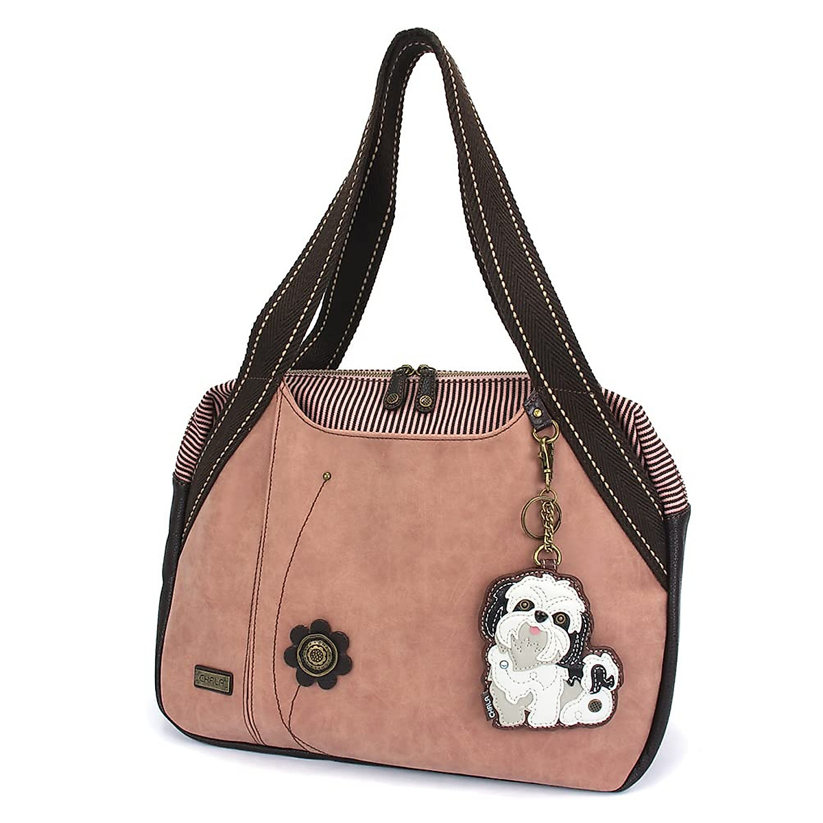 CHALA Bowling Bag - White Shih Tzu - Dusty Rose