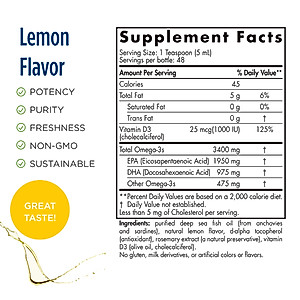 Nordic Naturals ProOmega-D Xtra Liquid, Lemon Flavor - 8 oz - 3400 mg Omega-3 + 1000 IU D3 - High-Potency Fish Oil - EPA & DHA - Brain, Eye, Joint, Heart, & Immune Health - Non-GMO - 48 Servings