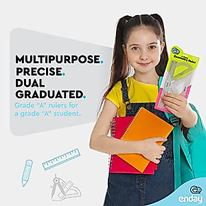 Geometry Plastic Ruler Set, Clear 12 inch/ 30 cm Straight Ruler, Triangle Rulers, Protractor Ruler Tool Set, Transparent School and Office Supplies Math Rulers for Kids and Adults, Set of 4 – By Enday