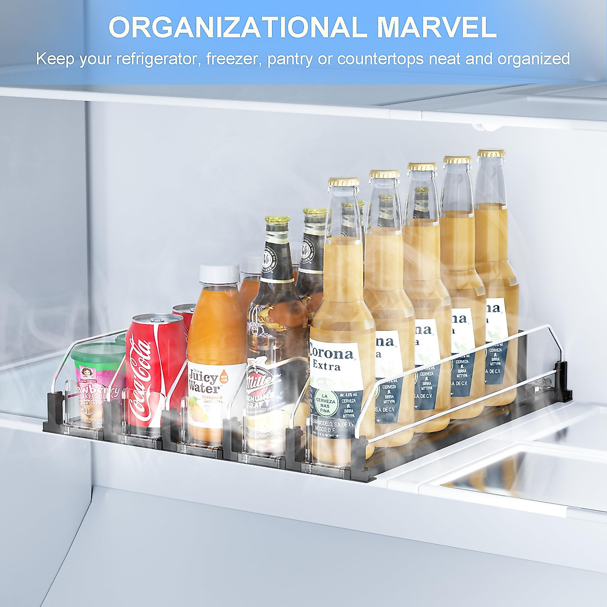 ZIJIN Drink Organizer for Fridge, 5 Rows Refrigerator Drink Organizers