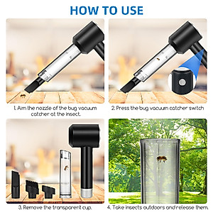 Jahy2Tech Bug Vacuum Catcher,Spider and Inspect Catcher Traps,Rechargeable with Brush Head & Charging Line Multifunctional Suction Nozzle for Stink Bug,Moth,Cockroach,Spider,Ant,Black (DB0196US_LXM)