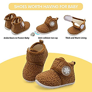 FEETCITY Infant Baby Girl Boy Booties Slippers Soft Bedroom Shoes Toddler Crib Warm Shoe First Walker Ankle Booties 12-18 Months