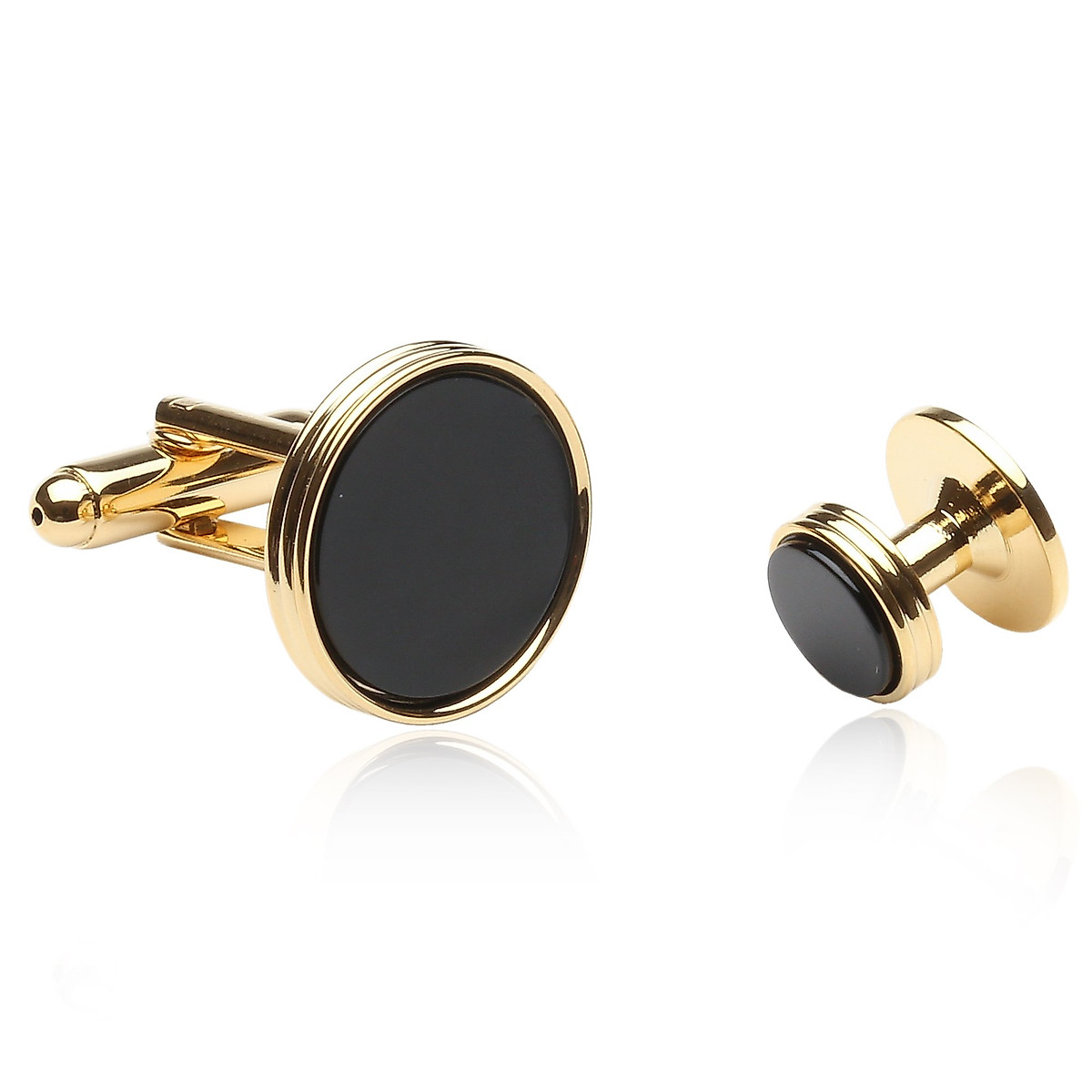 Cuff-Daddy Black Onyx and Gold Tone Cufflinks and Studs with Presentation Idea Box - 5/8" cufflinks, 3/8" studs Black Gold Cufflinks and Studs - Unique Men's Accessories for Wedding