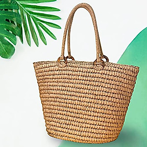 VSUVUR Women Large Woven Straw Beach Tote,Hand-Woven Straw Handbag, Handmade Weaving Shoulder Bag,Summer Beach Bag