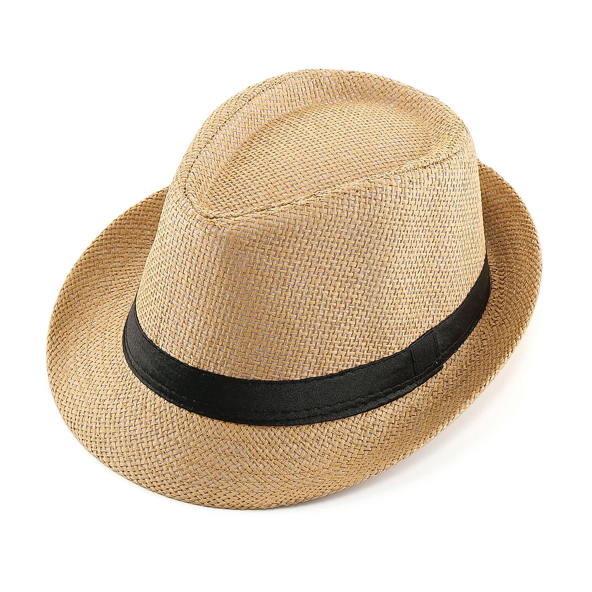FALETO Unisex Summer Panama Straw Fedora Hat Short Brim Beach Sun Cap Classic (#011 Pack for 4 Colros)