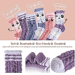 EBMORE Womens Fuzzy Socks Fleece Fluffy Cabin Plush Warm Sleep Soft Cozy Winter Adult Stocking Stuffers Christmas Valentines Mothers Day Gifts for Mom Her Slipper Socks 6 Pairs (Mix Stripe Weave B)