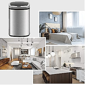 13 Gallon Stainless Steel Kitchen Trash Can with lid, Automatic Motion Sensor Garbage Trash Bin w/Toch-Free & Anti-Fingerprint Mute, for Home Office Bedroom, Powered by 4C Batteries (not Included)