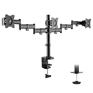 Mount-It! Triple Monitor Mount 3 Screen Desk Stand for LCD Computer Monitors for 19 20 22 23 24 27 Inch Monitors VESA 75 and 100 Compatible Full Motion, 54 lbs Capacity (MI-1753),Black