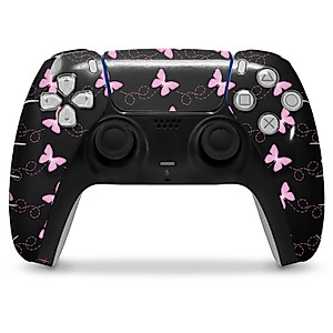 WraptorSkinz Skin Wrap Compatible with Sony PS5 DualSense Controller Pastel Butterflies Pink on Black (Controller NOT Included)