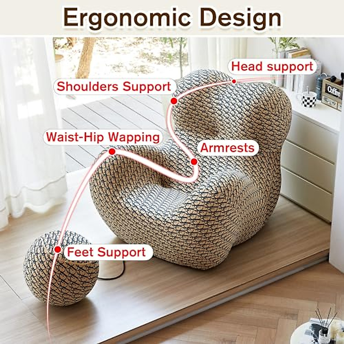 Tosaronia Modern Lazy Sofa Fireside Chair Floor Sofa B&B Italia Minimalist High-Density Foam Floor Couch Upholstered Lazy Couch Bubble Couch for Living Room Bedroom Brown