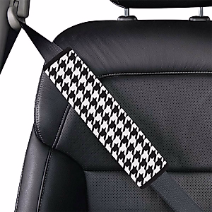 Black White Houndstooth Pattern Classical Car Seat Seatbelt Shoulder Pads Soft Seat Belt Covers Universal Soft Comfort Protect Men Women Neck and Shoulder
