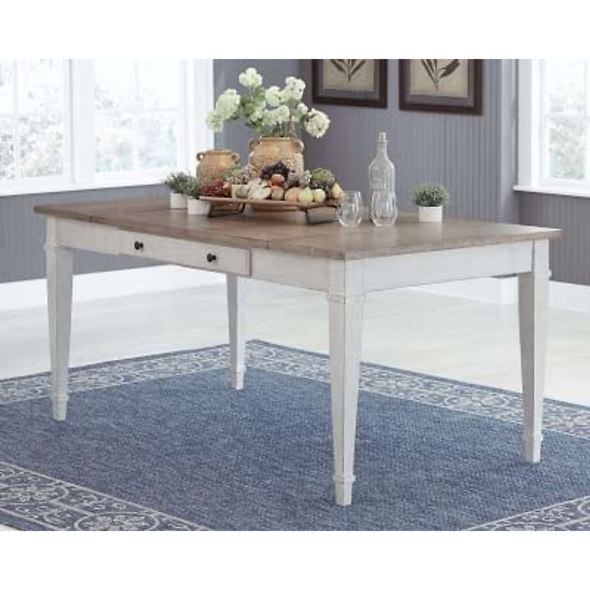 Signature Design by Ashley Skempton Farmhouse Rectangular Dining Room Table with Storage, White & Light Brown