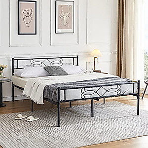 VECELO Full Size Bed Frame Metal Platform/Mattress Foundation with headboard Footboard/Steel Slat Support/No Box Spring Needed/Easy Assembly