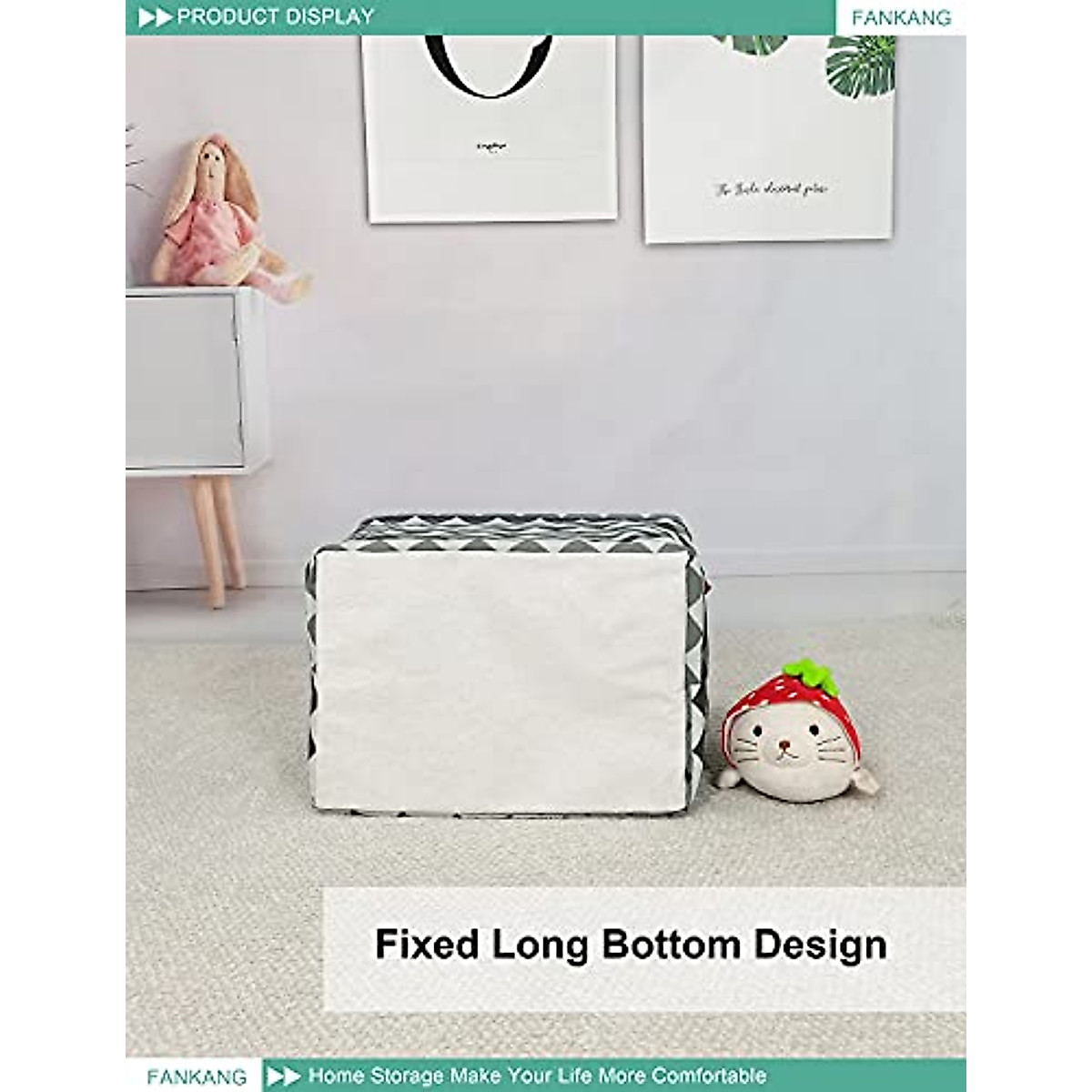 FANKANG Storage Bins, Nursery Hamper Canvas Laundry Basket Foldable with Waterproof PE Coating Large Storage Baskets for Kids Boys and Girls, Office, Bedroom, Clothes,Toys(Rec-grey wave)