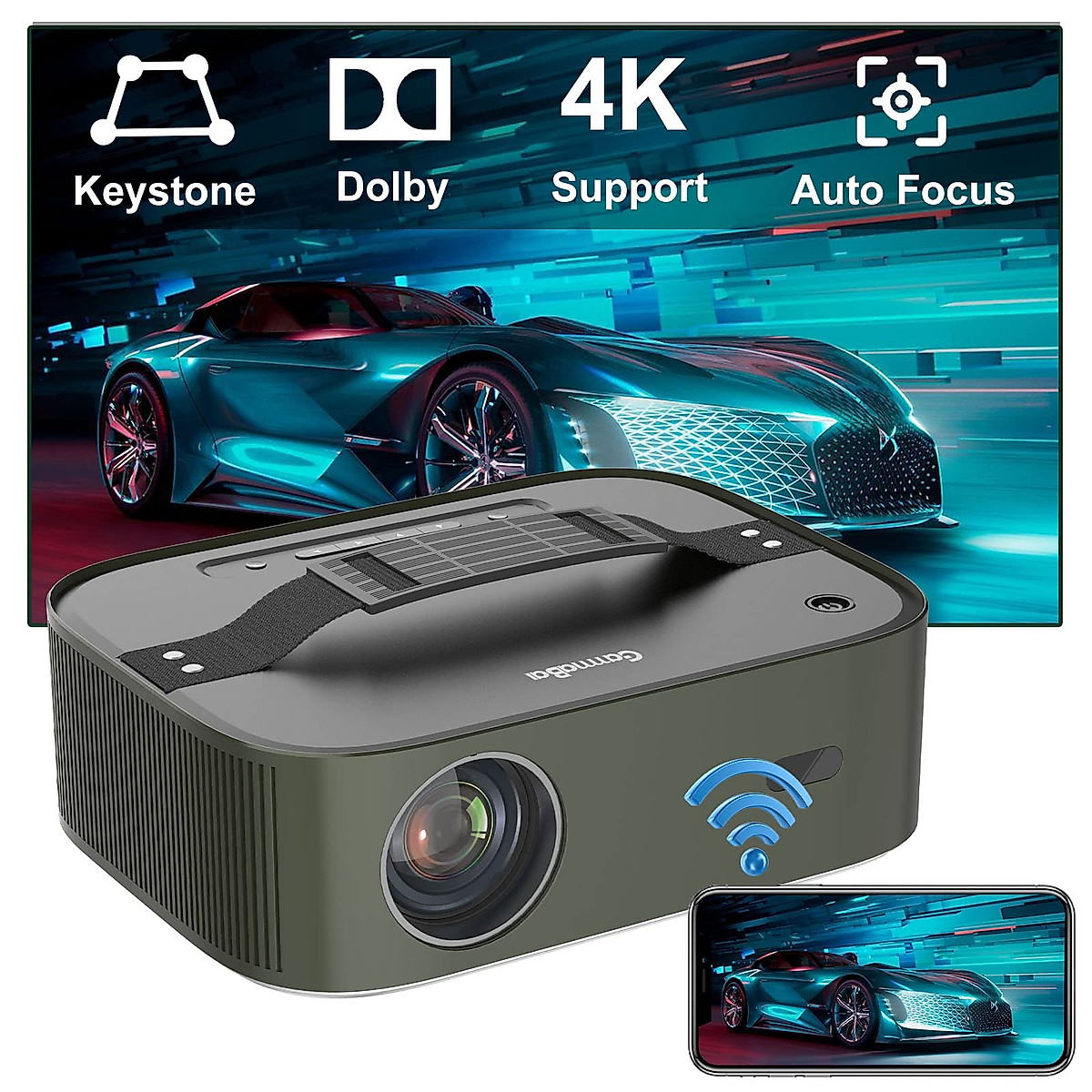 【Auto-Focus】Projector 4K Supported, GammaBai Vast Auto Keystone Outdoor Projector, 5G WiFi Bluetooth, Support Dolby Audio, FHD Native 1080P, Home Theater Projector Compatible W/ TV Stick, iOS, Android