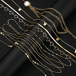 JenPen 8 Pcs Belly Chain Adjustable Elastic Waist Chain Boho African Waist Beads for Women Butterfly Heart Body Chain Multilayer Gold Chain Belt Bikini Jewelry, One Size
