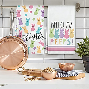 Lingtoolator Easter Kitchen Towel Easter Cartoon Rabbit Bunny Dish Towel 18 x 28 Inch Hand Drying Tea Towel for Spring Holiday Cooking Baking Cleaning, 18 x 28 Inch, 2 Pack