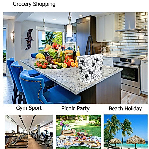 ZzWwR Cute Cartoon Black White Cats Pattern Extra Large Canvas Market Beach Travel Reusable Grocery Shopping Tote Bag Portable Storage HandBags