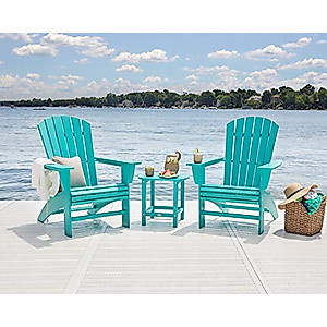 POLYWOOD Nautical 3-Piece Curveback Adirondack Chair Set with Side Table