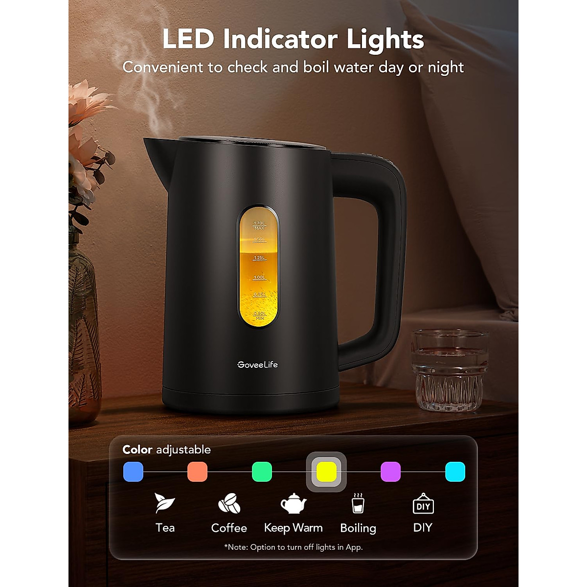 GoveeLife Smart Kettle Temperature Control 1.7L, 1500w WiFi Tea Kettle Electric with LED Indicator Lights, Remotely Control, 2H Keep Warm, 4 Presets Hot Water Boiler for Tea & Coffee & DIY