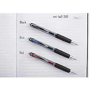 Uniball Signo 207 Retractable Gel Pens - Medium Point - 6 Black with 6 Blue Ink Pens (Total of 12 Pens)
