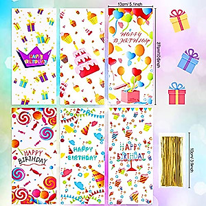 Konsait 120pcs Birthday Cellophane Bags, Bday Clear Candy Cookie Treat Bags with Twist Ties for Bakery Biscuit Chocolate Snacks, Holiday Goody Bags, Birthday Baby Shower Gifts Party Favors Supplies