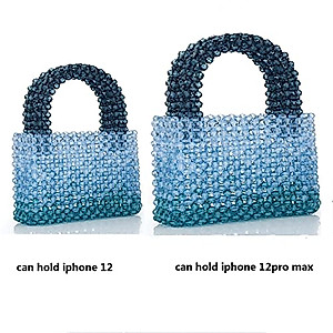 Women Acrylic Purse Mini Beaded Evening Handbags Handmade Gradient Transparent Blue Beads Tote Bags for Wedding,Beach,Party (Medium)