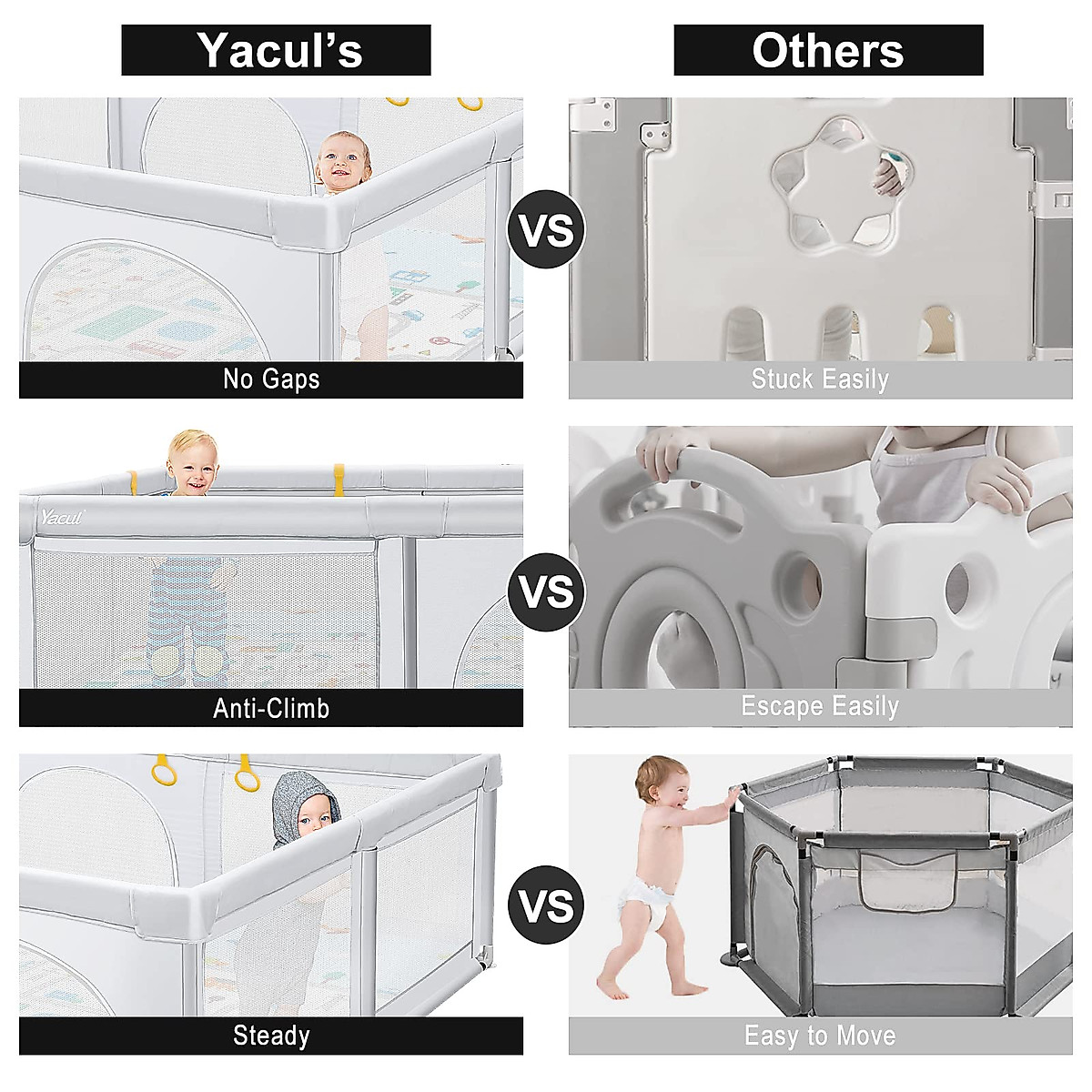 Baby Playpen, 71"x59" Play Pens for Babies and Toddlers, Extra Large Infants Playpen Gate Kids Safety Play Yard (Light Gray)