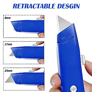 DIYSELF 1 Pack Box Cutter Retractable Heavy Duty with 10 Blades, Razor Blades Utility Knife for Cardboard, Carton, Boxes, Cutter Knife, Exacto Knife Box Knife (Blue)