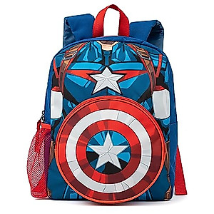 Marvel Boys Backpack | Captain America 4-Piece School Bag Set | Avengers Merchandise | Multiple Compartments